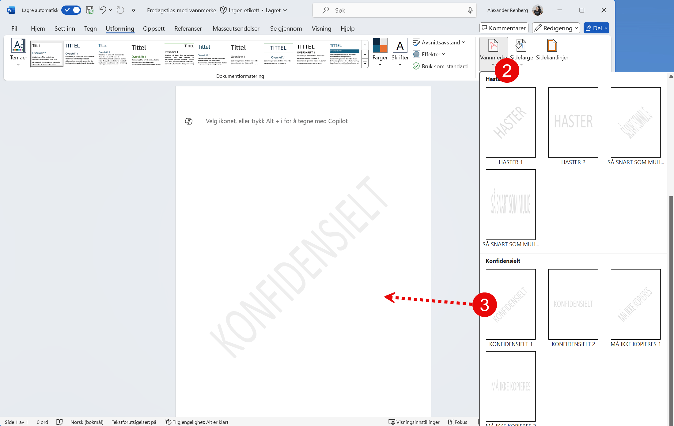 Hvordan lage vannmerke i Word dokumenter